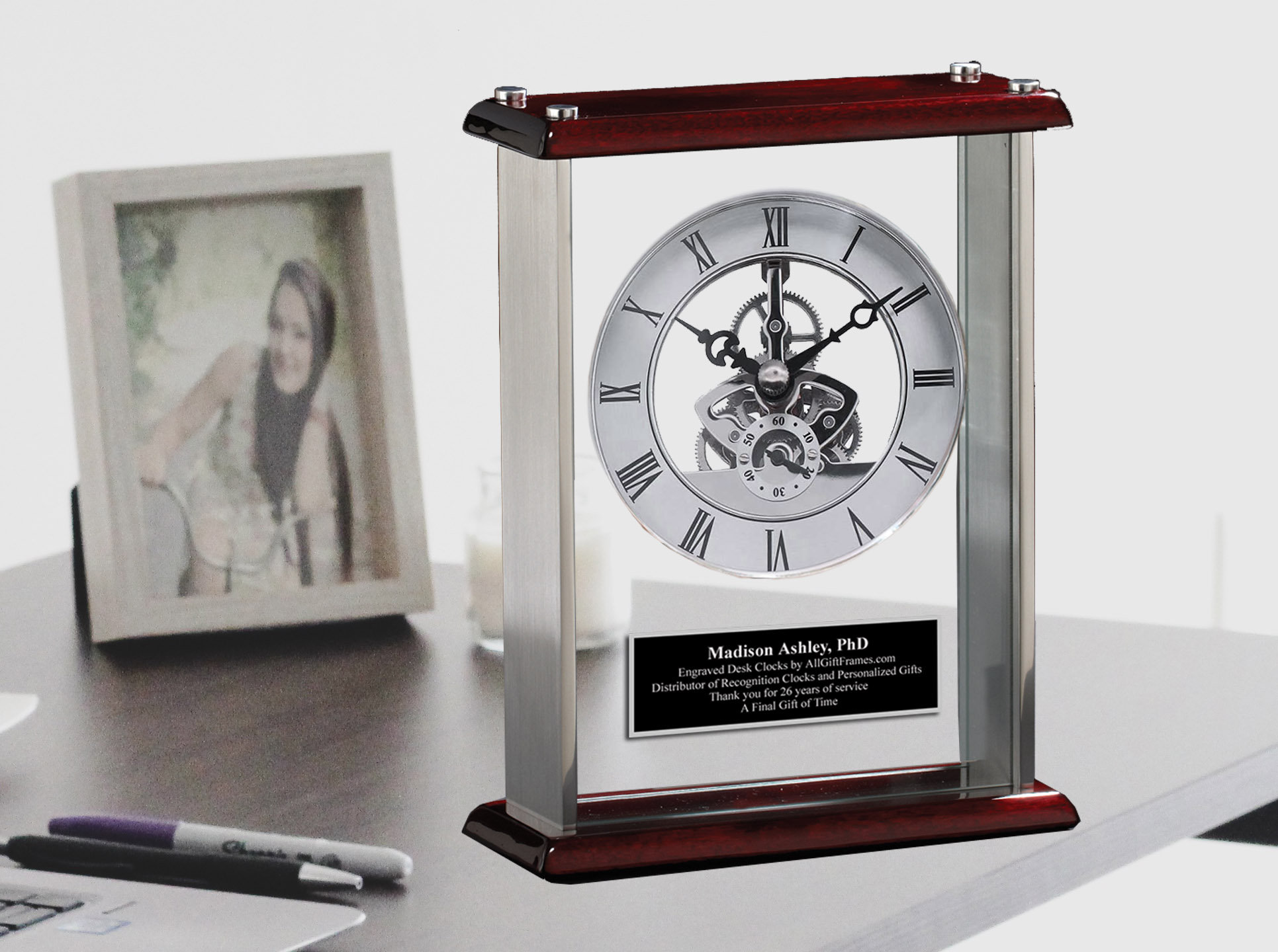 AllGiftFrames Custom Engineering Desk Clock Floating Gear Engraved Best ...
