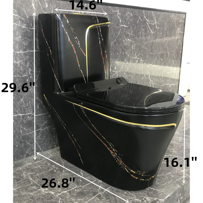 WATERMONY Dual-Flush Elongated One-Piece Black Toilet (Seat Included ...