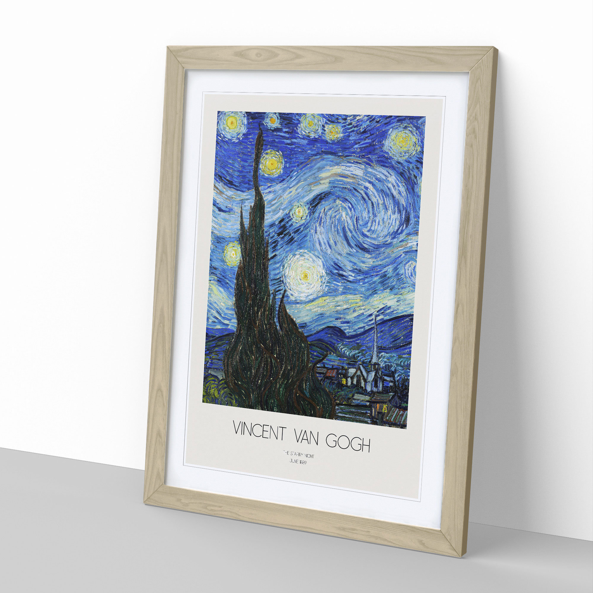 East Urban Home The Starry Night with Border by Vincent Van Gogh ...