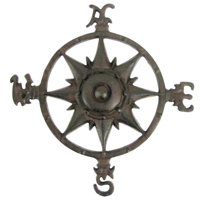 Breakwater Bay Bair Cast Iron Rose Compass Nautical Beach House Garden ...