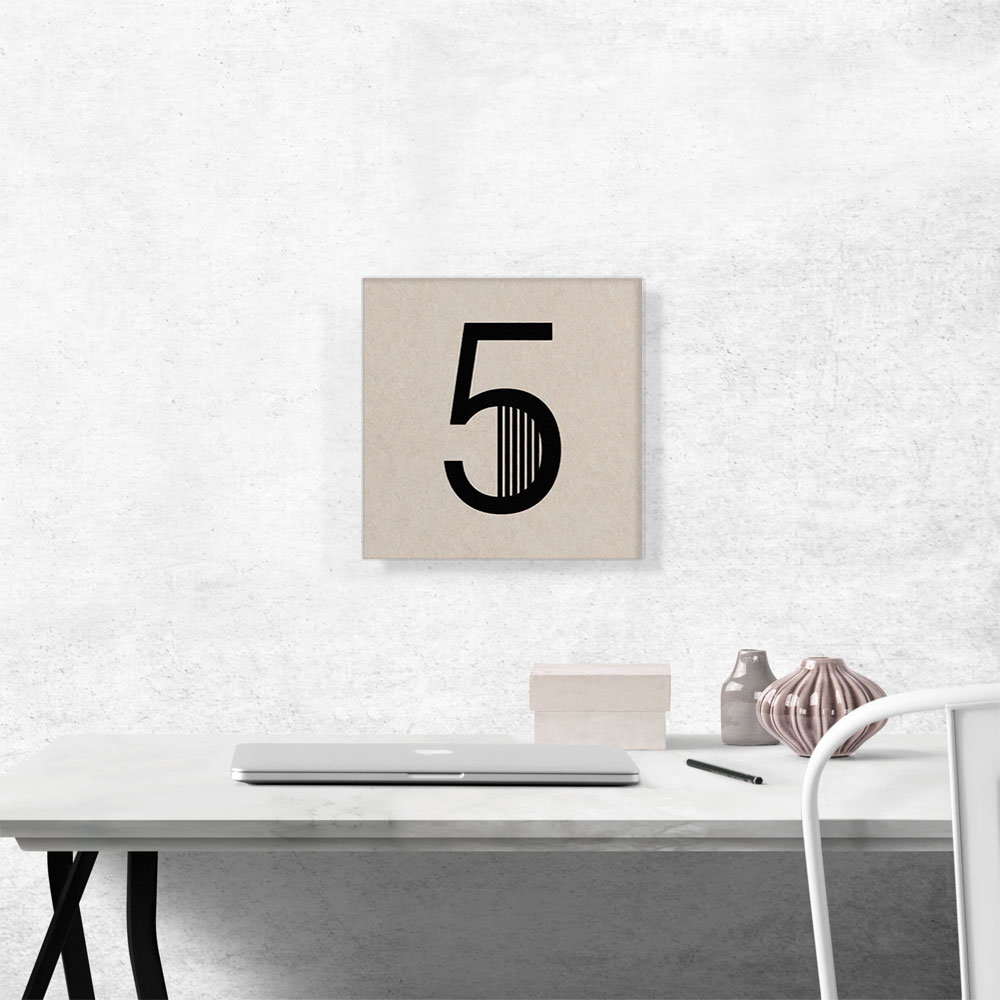 ARTCANVAS Beige Black Line Alphabet Number 5 Five Numeral On Canvas ...