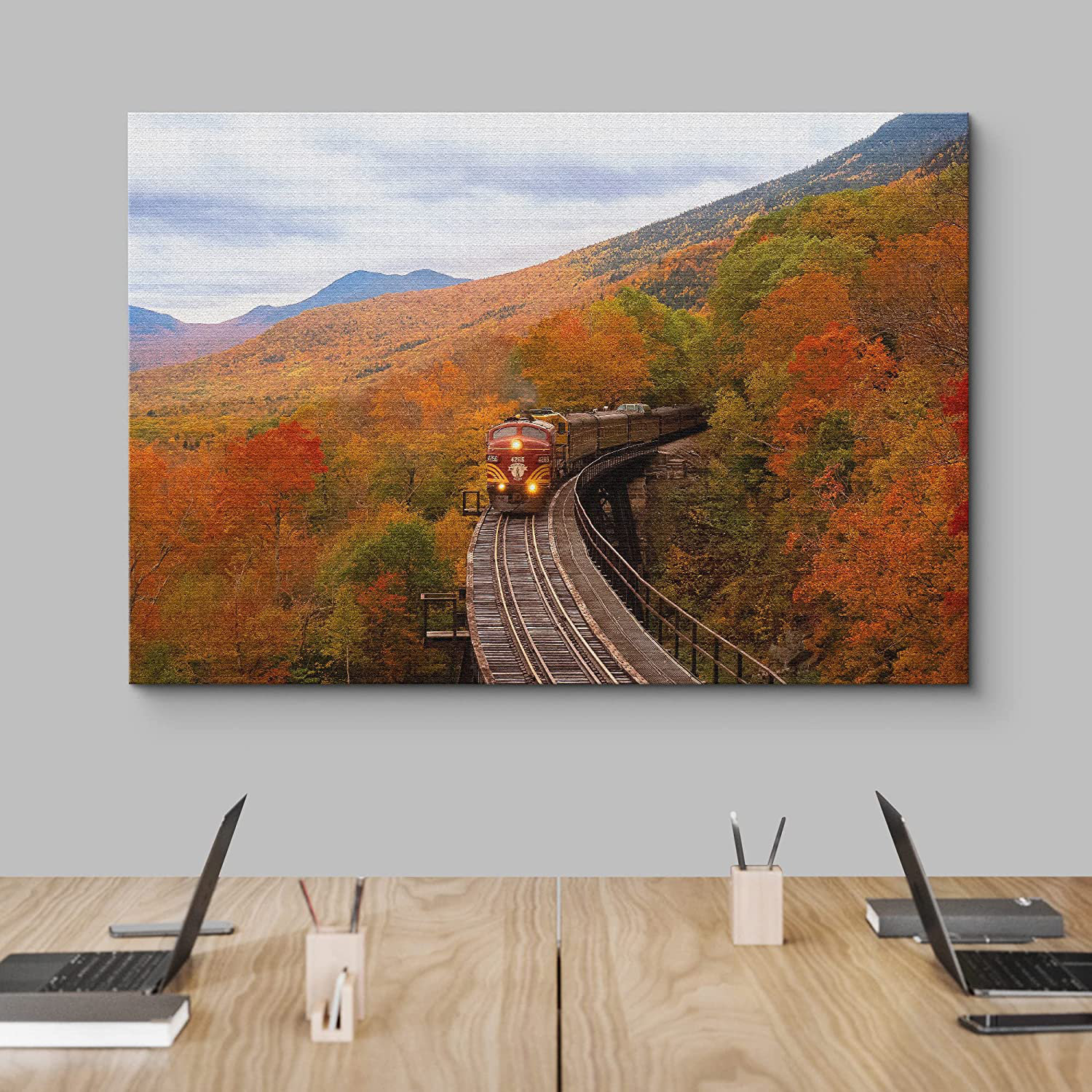 IDEA4WALL Autumn Mountain Train Railroad Tracks Nature Wilderness ...