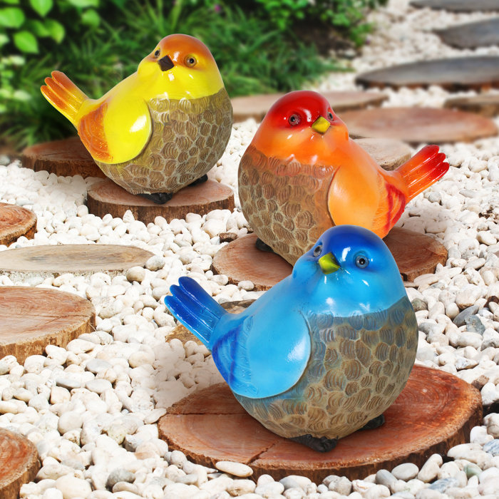 Exhart Hand Painted Set Of 3 Garden Bird Statues, 5 Inches | Wayfair