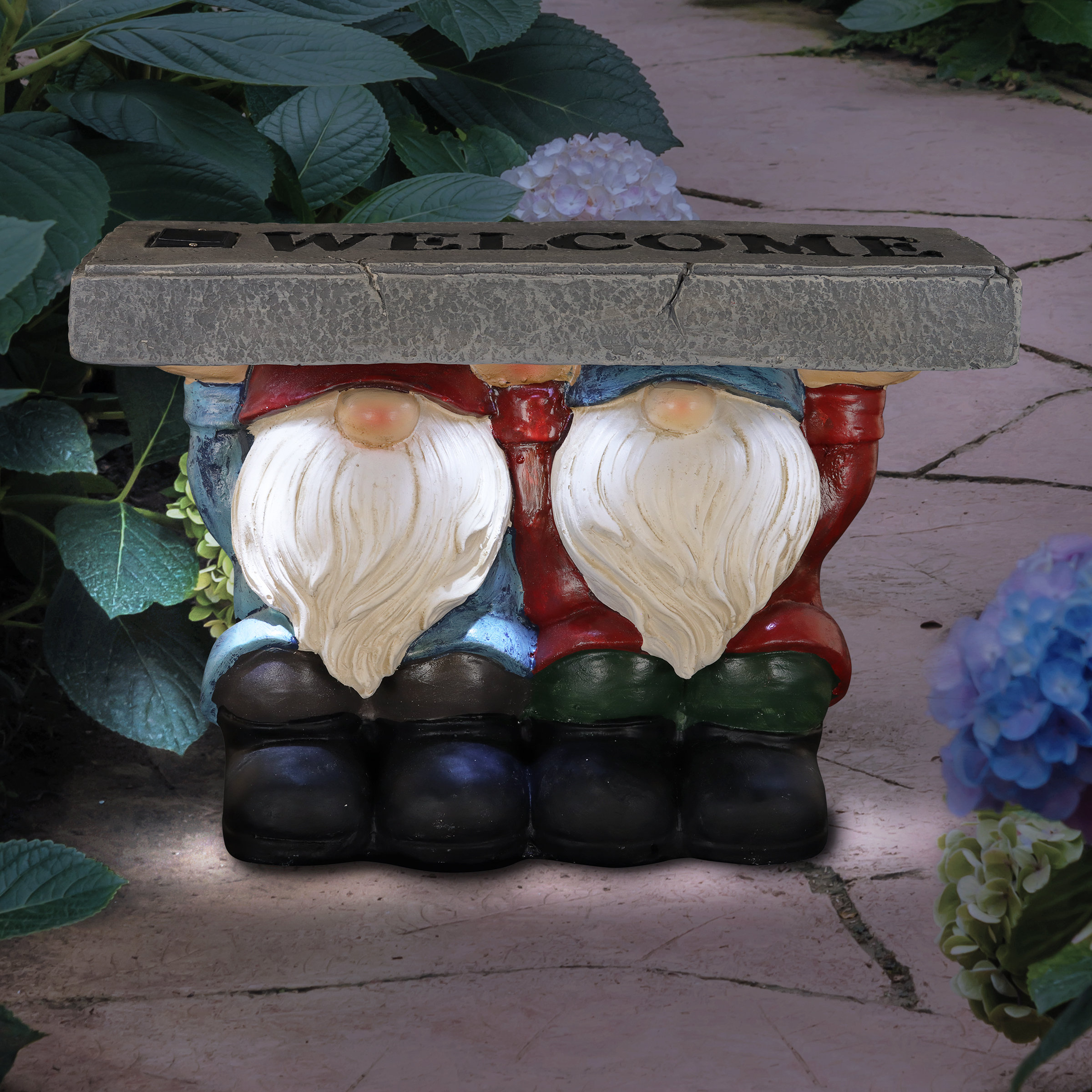 Exhart Solar Garden Gnomes with a Welcome Stone Statuary, 14 by 10 ...