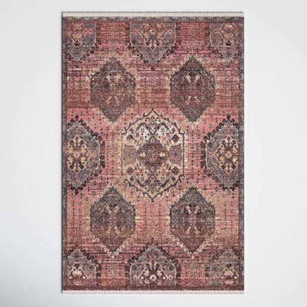 Joss & Main Miko Power Loom Performance Pink/Gray Rug | Wayfair