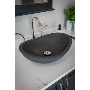 EdenBath Eden Bath 14'' Honed Black Stone Oval Vessel Bathroom Sink ...