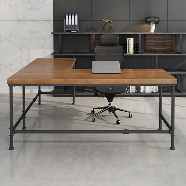 Williston Forge Corner L-Shaped Solid Wood Desk Desktop Two-Person ...