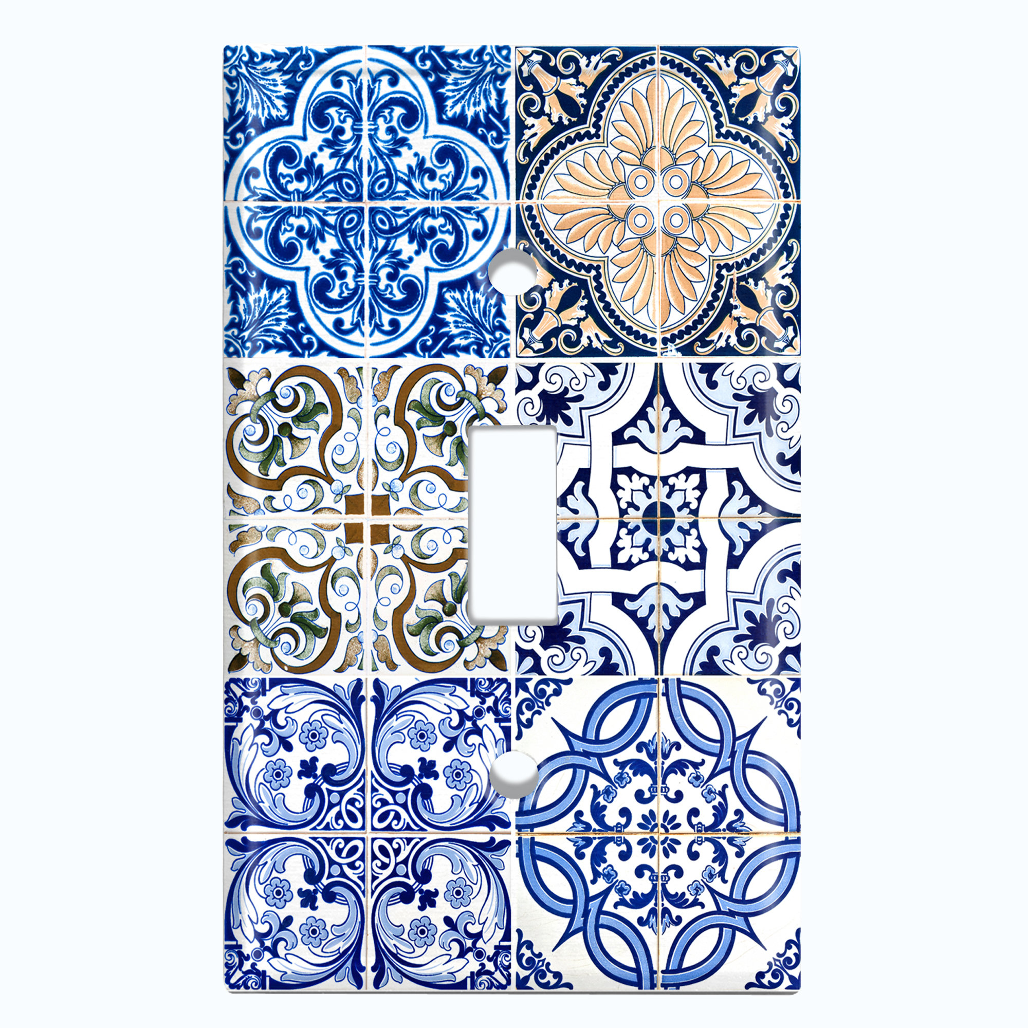 WorldAcc Elegant Blue Tile Patch 1-Gang Toggle Light Switch Wall Plate ...