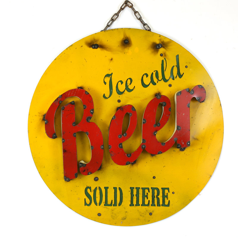 Red Barrel Studio®ICE COLD BEER Recycled Metal Sign Wall Decor | Wayfair