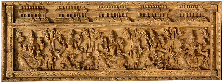 Exotic India A RareWooden Temple Panel (From The Left - Lakshmi, Shiva ...