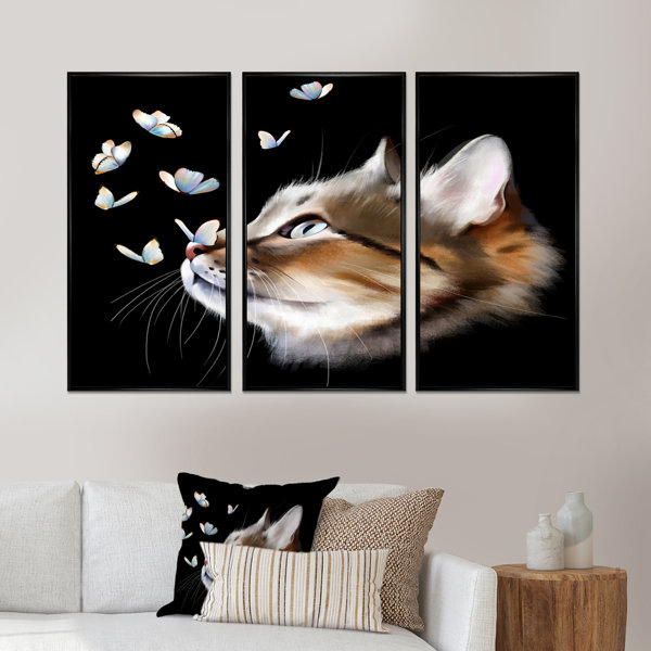 Winston Porter Cat With Butterflies On Black Cat With Butterflies On ...