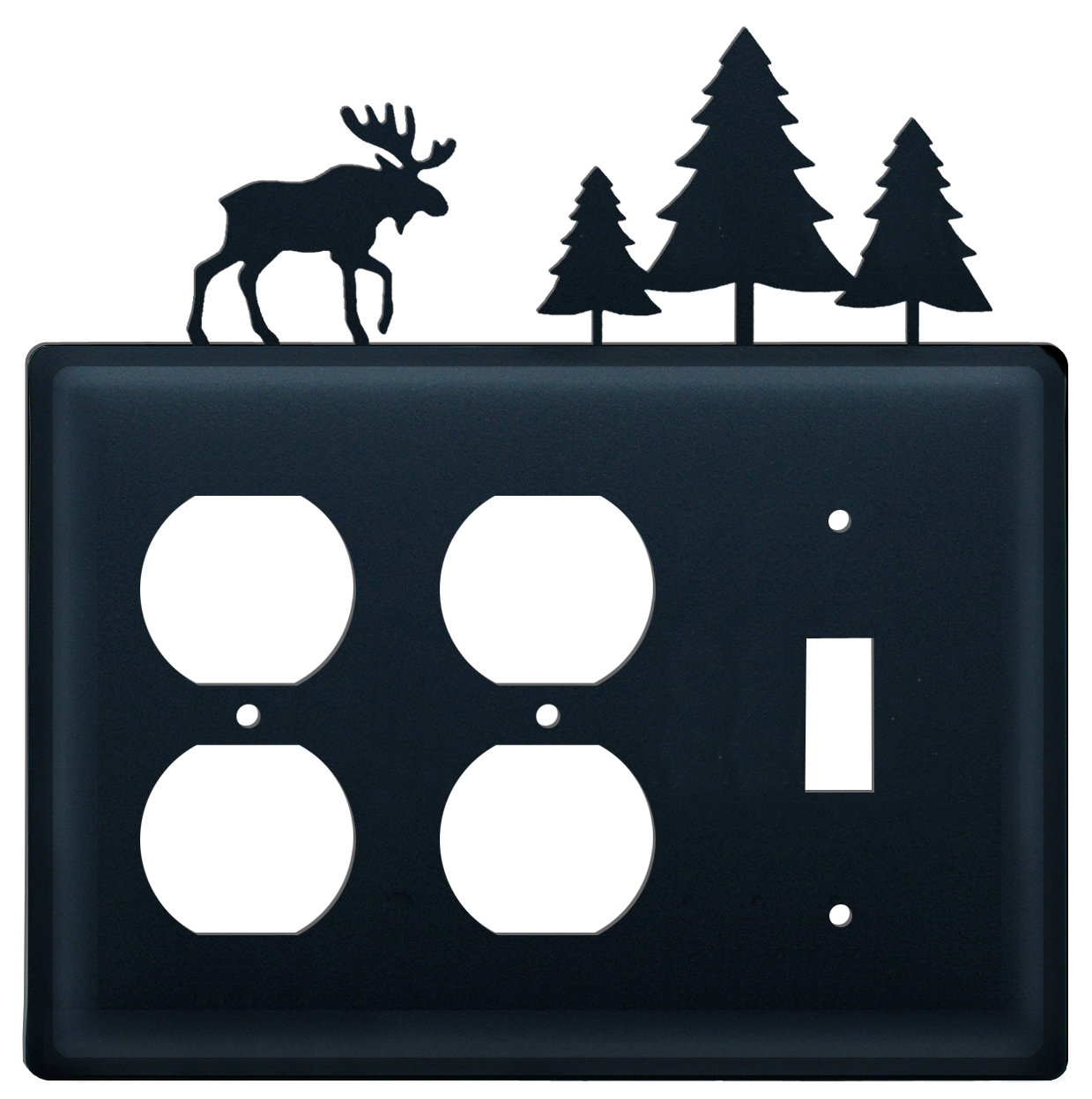 Village Wrought Iron Moose and Pine Trees 3-Gang Duplex Outlet / Toggle ...