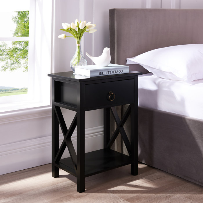 Breakwater Bay Adelmar Small Night Stand with Storage Shelf and Drawer ...