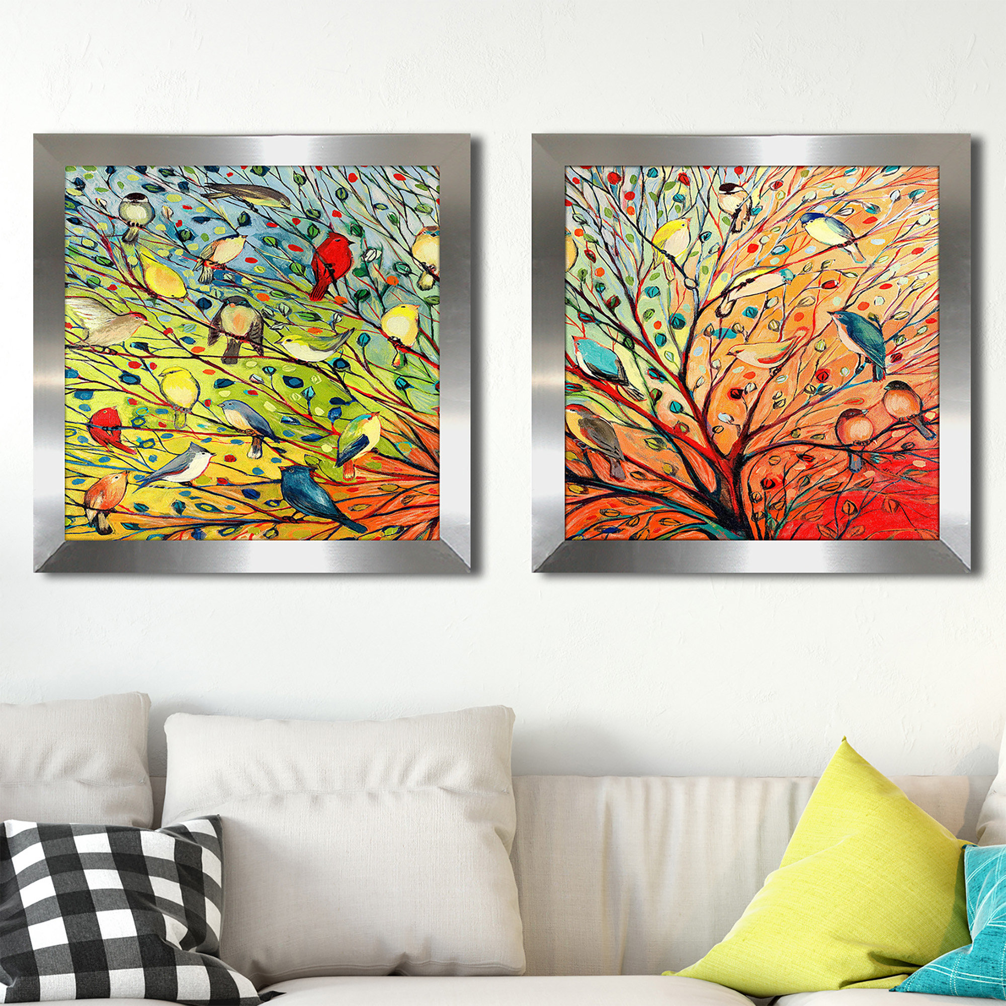 Red Barrel Studio® 27 Birds Framed On Paper 2 Pieces Painting | Wayfair