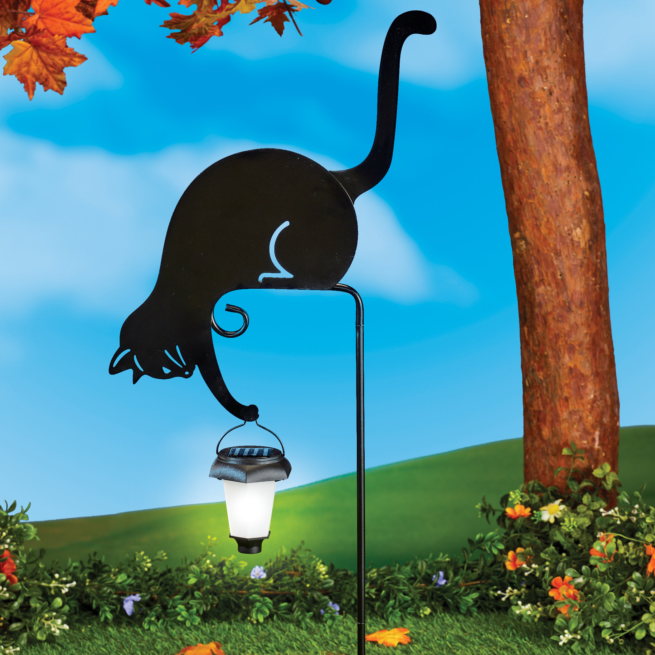Red Barrel Studio® Cat Holding Solar Lantern Decorative Garden Stake ...