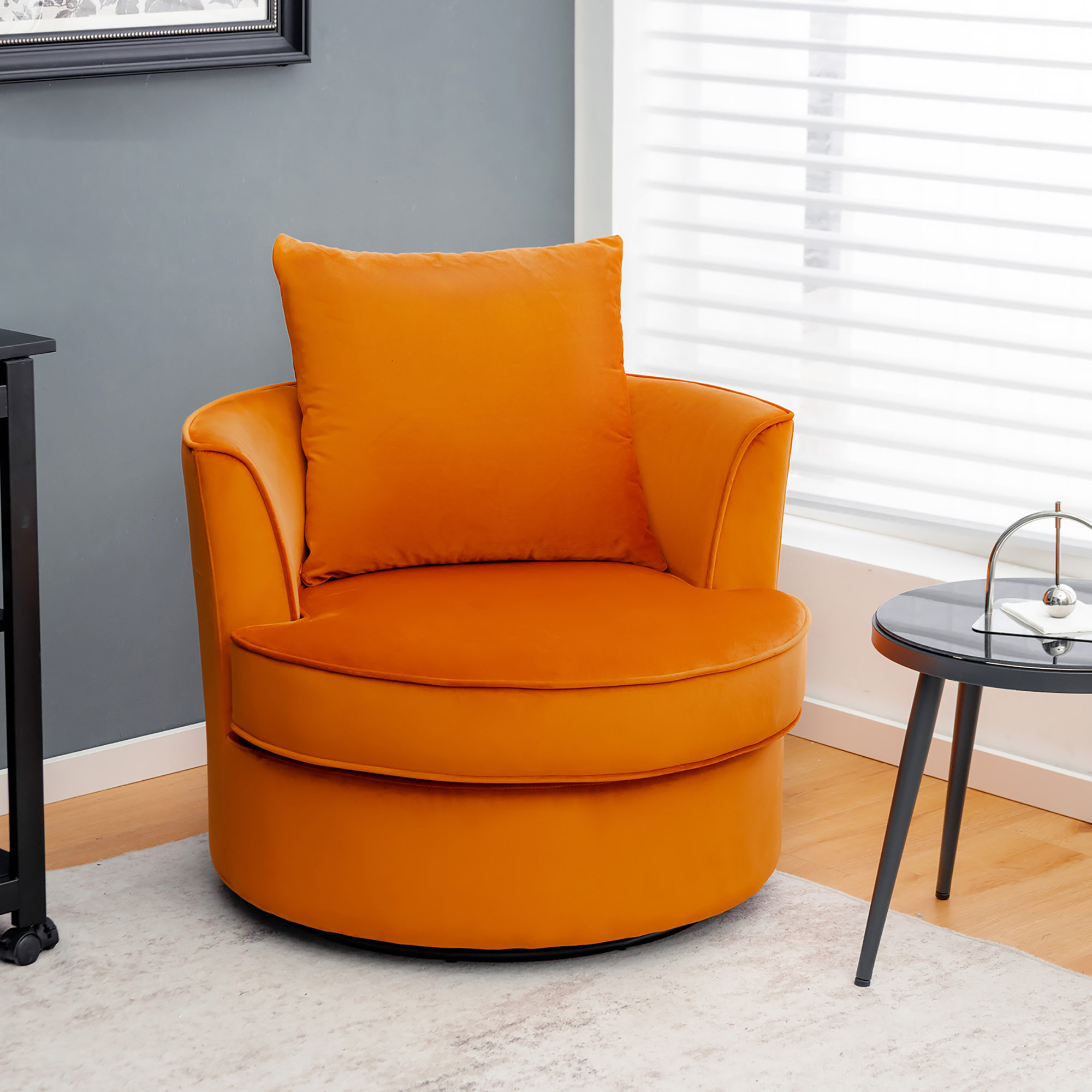 Everly Quinn Zyian Upholstered Swivel Barrel Chair | Wayfair