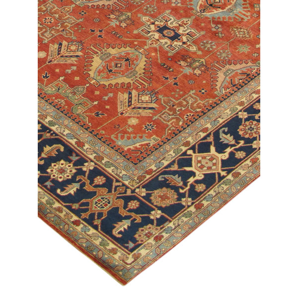 Pasargad Mahal Handmade Hand-Knotted Wool Rust / Navy Rug | Wayfair