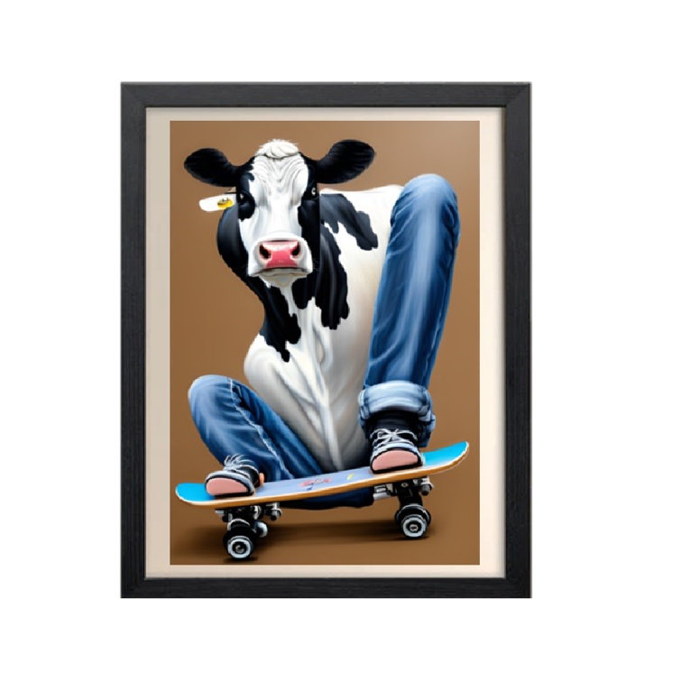 Maturi Cow On Skateboard Print - Animal Skateboarding Picture - Funny ...