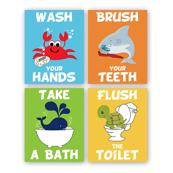 Zoomie Kids Funny Sea Life Kids Themed Bathroom Signs Wall Art Prints ...