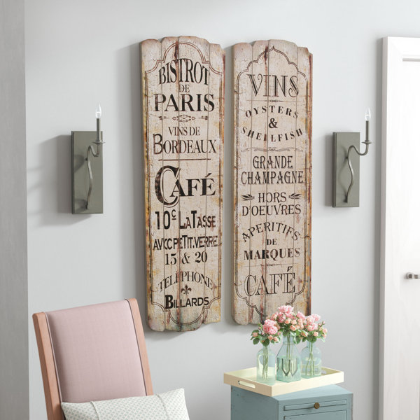 Ophelia & Co. Paris Café - 2 Piece Textual Art on Wood & Reviews | Wayfair