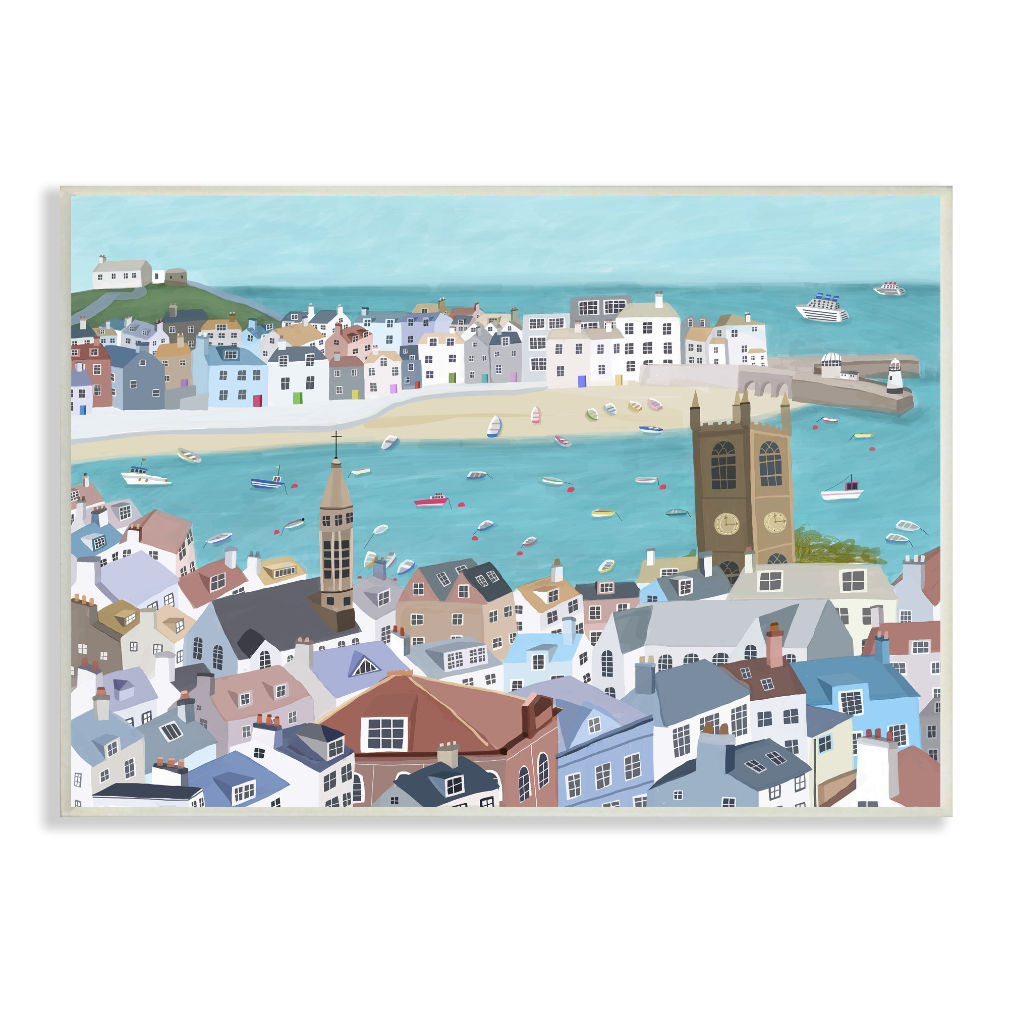 Stupell Industries Beach Town City Buildings Ocean View Illustration by ...