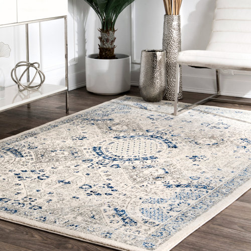 One Allium Way® Kristine Power Loom Performance Oriental Blue Rug ...