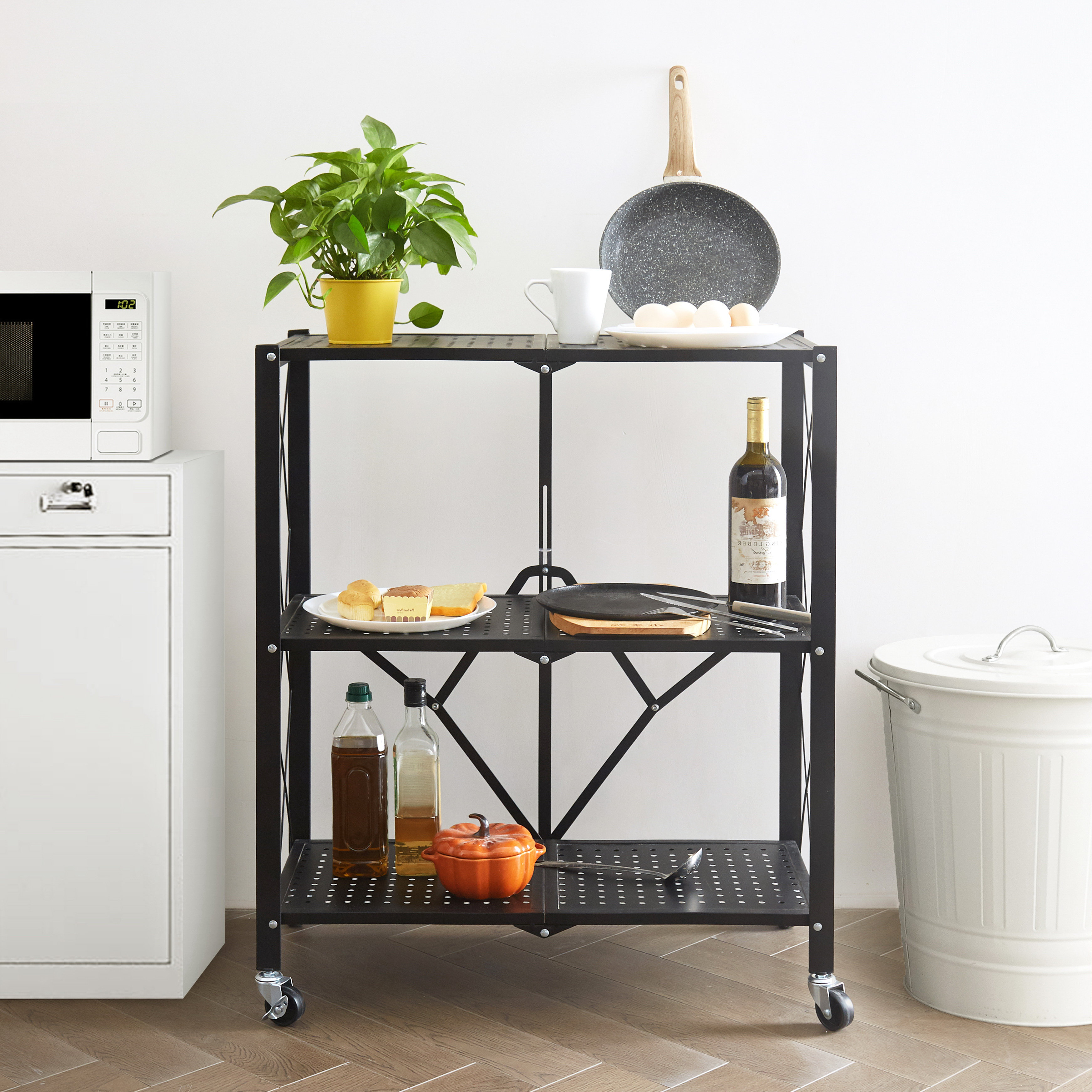 Latitude Run® 33.85" H x 27" W Foldable Rolling Metal Storage Shelf ...