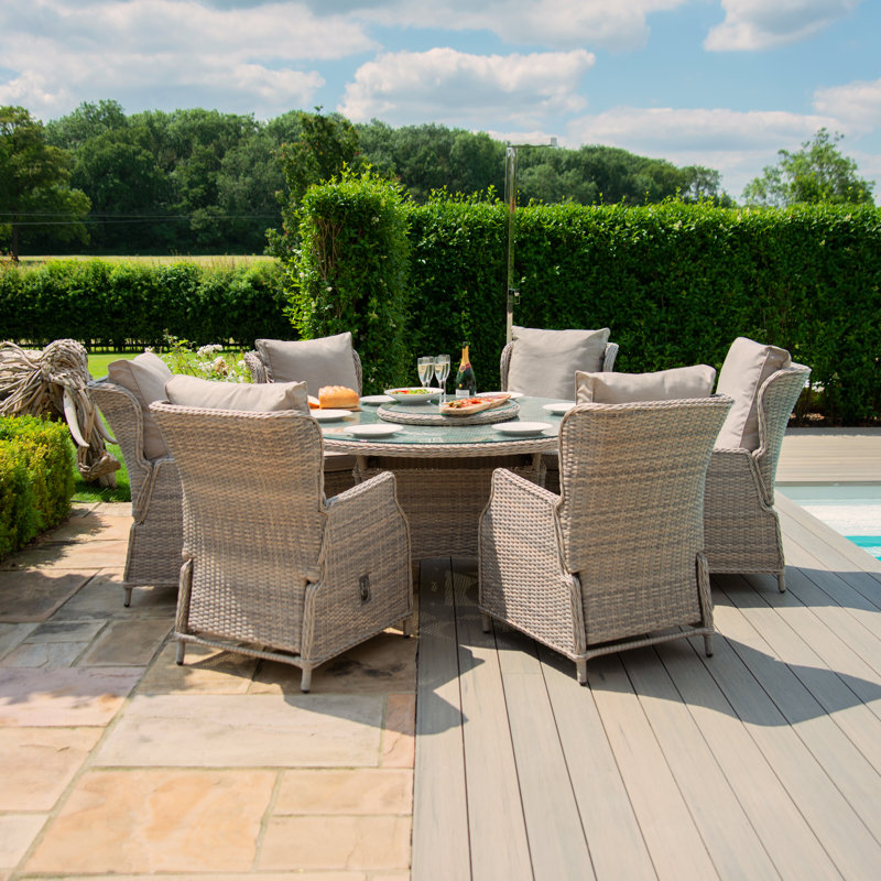 Dakota Fields Canica Reclining 6 Seat Round Rattan Dining Set - with ...