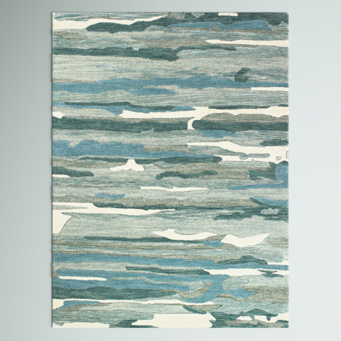 Mercury Row® Sevan Abstract Handmade Tufted Wool Aqua Area Rug ...