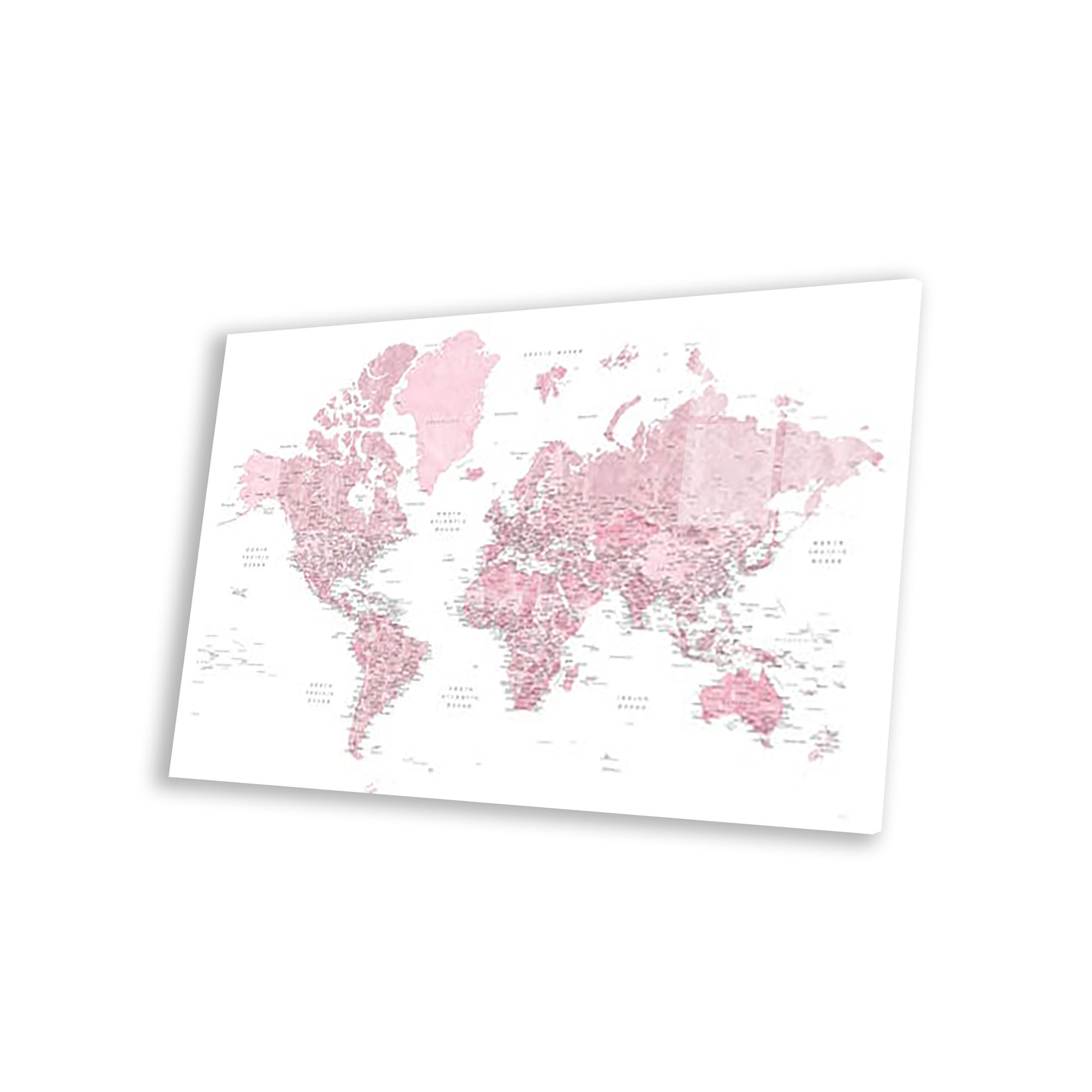 17 Stories Detailed Pink Watercolor World Map With Cities, "Melit" On Plastic/Acrylic by ...