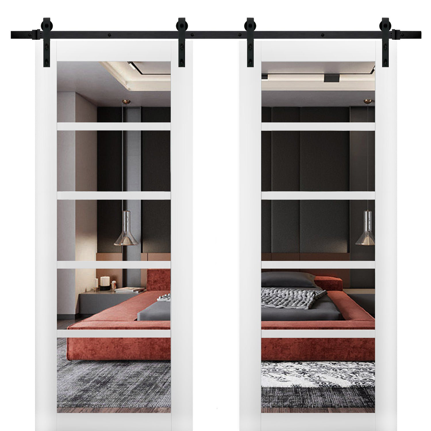 SARTODOORS Quadro Clear Glass Wood Sturdy Interior Barn White Doors ...
