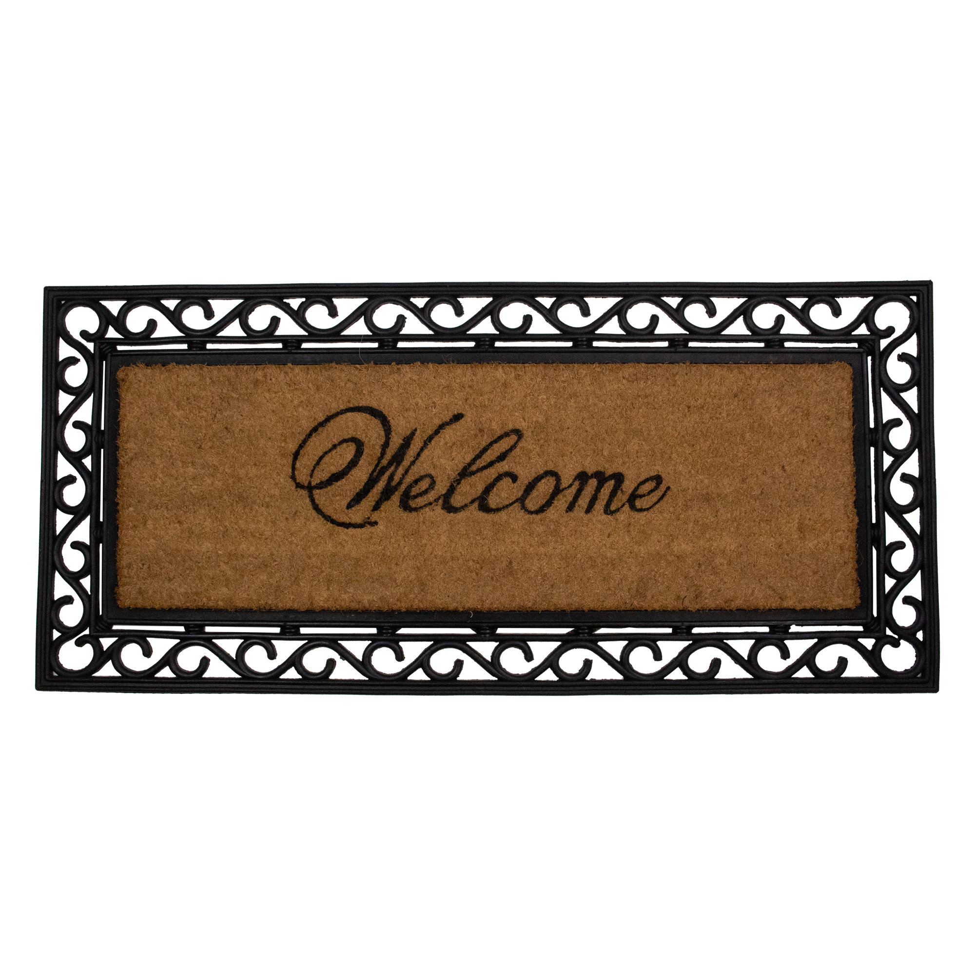 Northlight Black and Natural Coir Rectangular "Welcome" Doormat 22" x ...