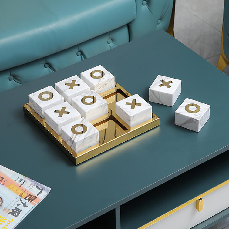 Latitude Run® Marble and Gold Tic- Tac- Toe Set | Wayfair