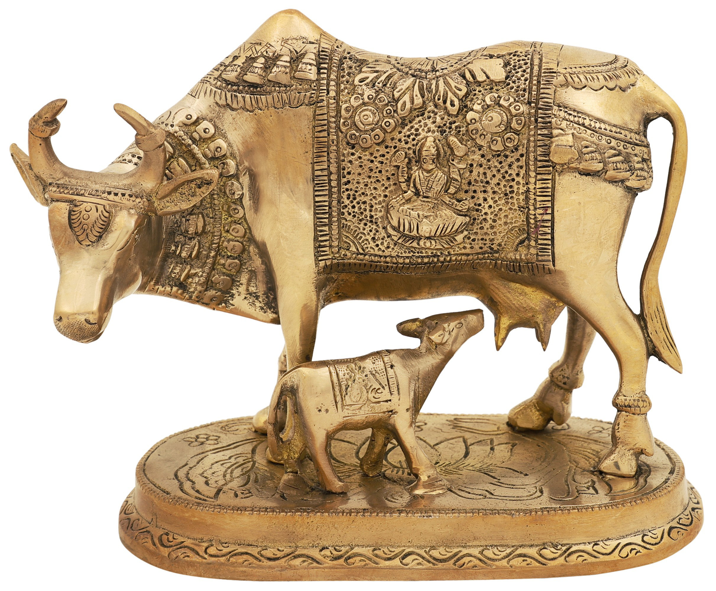 Bungalow Rose Tulya Holy Cow with Laxmi Ganesha Postures Figurine | Wayfair