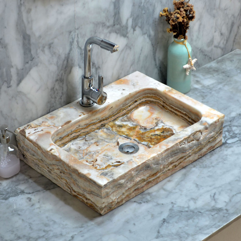 AA Warehousing 14.96'' Beige Stone Rectangular Vessel Bathroom Sink ...