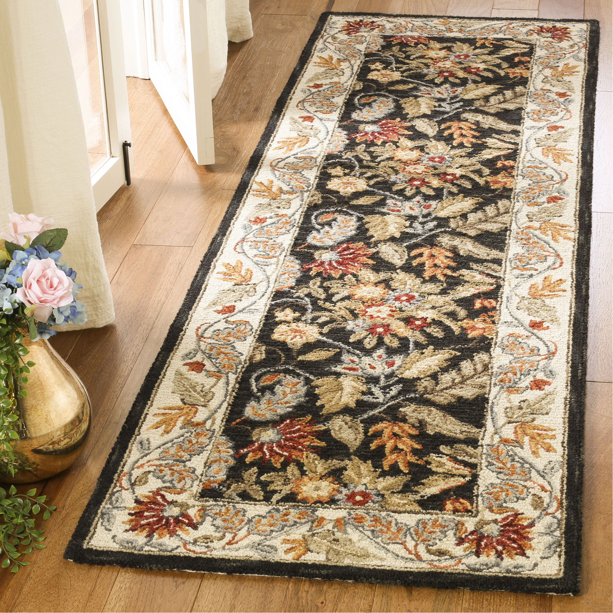 Lark Manor Hollander Handmade Wool Black Rug & Reviews | Wayfair