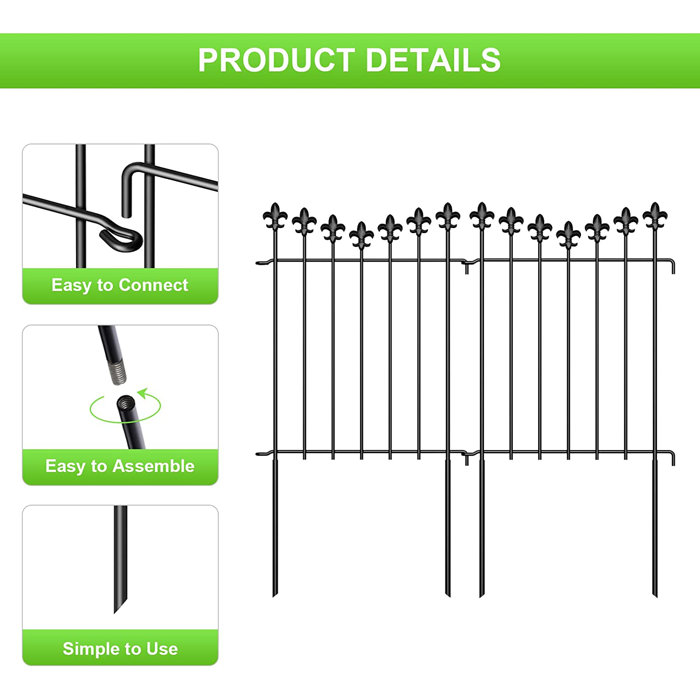 BTY 24'' H x 12.6'' W Black Metal Fencing with 20 Panel(s) Included ...