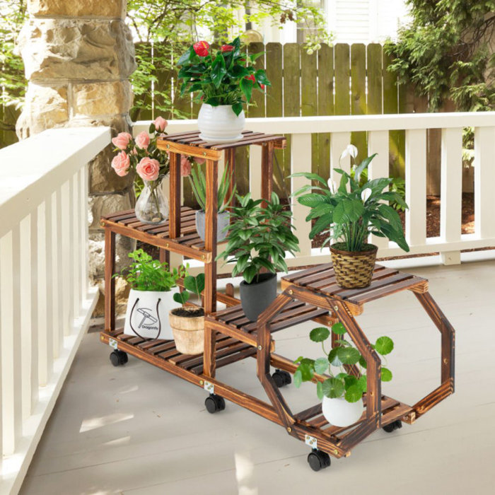 Arlmont & Co. Aamna Rectangular Multi-Tiered Solid Wood Plant Stand ...