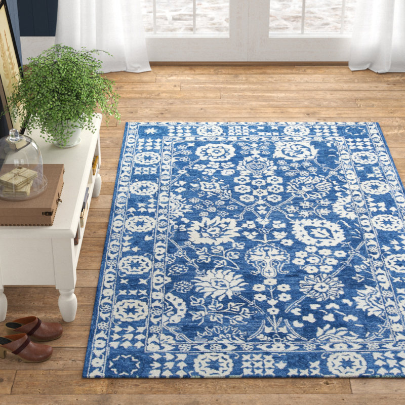 Birch Lane™ Cece Handmade Wool Blue/White Rug & Reviews | Wayfair