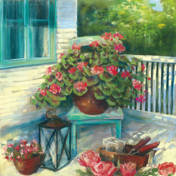 Rosalind Wheeler Porch Geraniums Crop by - Wrapped Canvas Print | Wayfair