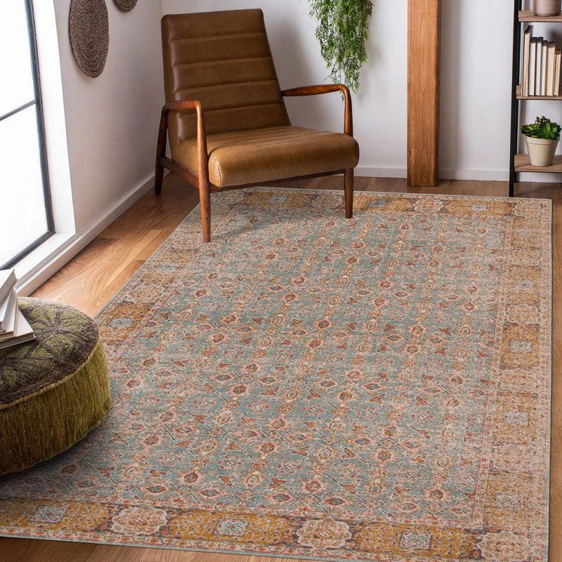 Charlton Home® Botolphus Performance Teal/Mustard Rug & Reviews | Wayfair