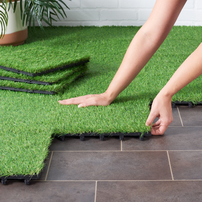 Safavieh Paju 12.4" W x 12.4" L Artificial Grass Turf Panels | Wayfair
