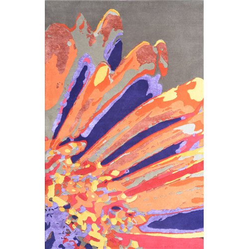 Brayden Studio® Macomber Abstract Hand-Tufted Wool Orange/Gray Area Rug ...