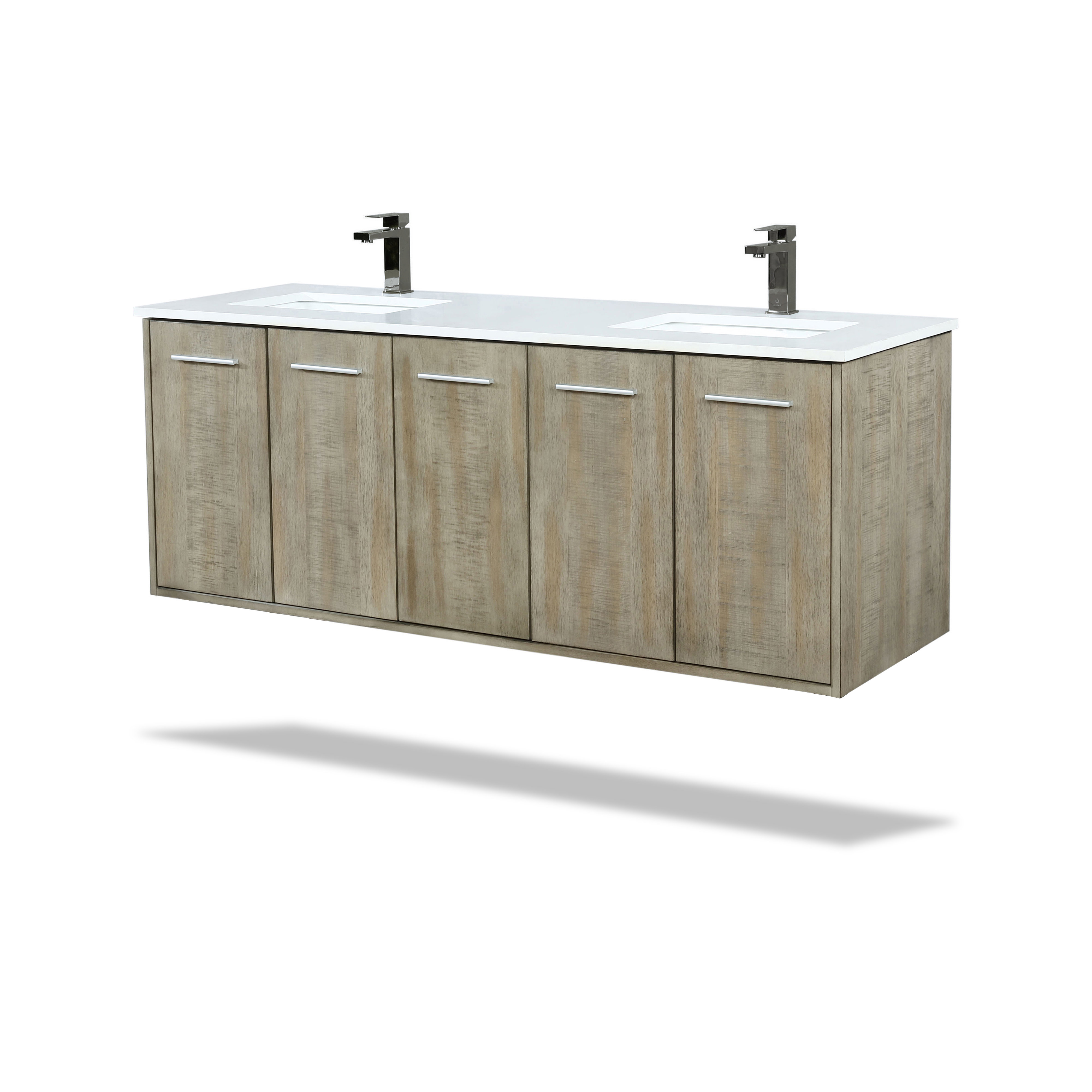 Lexora 60'' Wall Mounted Double Bathroom Vanity with White Quartz ...