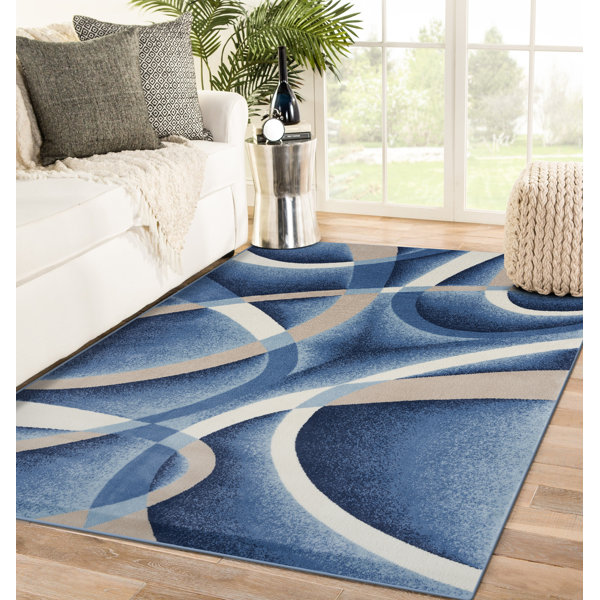 Wrought Studio Kallum Abstract Blue/White Area Rug & Reviews | Wayfair