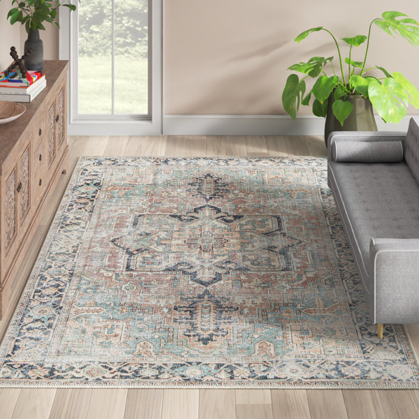 Langley Street Hodnett Oriental Blue/Ivory Machine Washable Area Rug ...