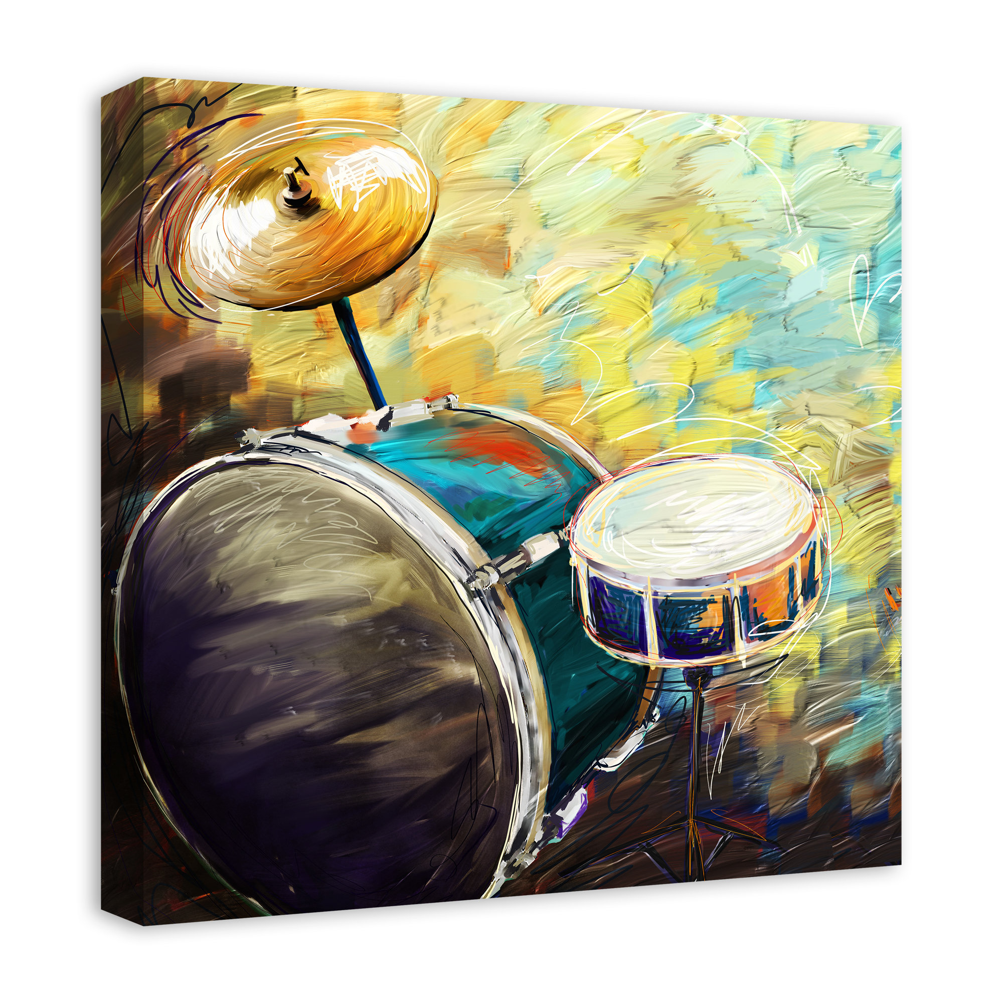 Ebern Designs Painted Drum Set On Canvas Print & Reviews | Wayfair