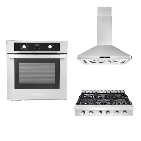 Cosmo 3 Piece Kitchen Appliance Package with 35.88'' Gas Cooktop , Wall ...