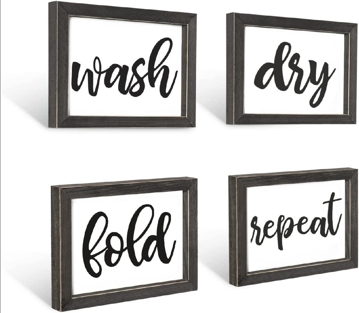 Trinx 4 Piece Laundry Room Wash Fold Dry Repeat Mini Signs Farmhouse ...