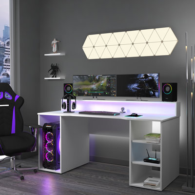 Ivy Bronx Wagnon Gamer Reversible Gaming Desk with Built in Outlets ...